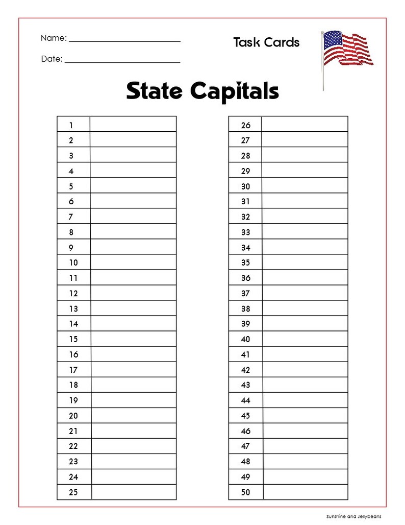 50 Task Cards U.S. States and Capitals State Capitals Practice Grades 4 ...