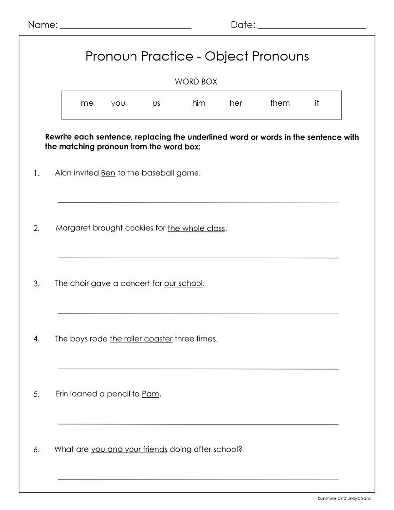 Subject and Object Pronouns - Parts of Speech, Writing, Sentences - No ...