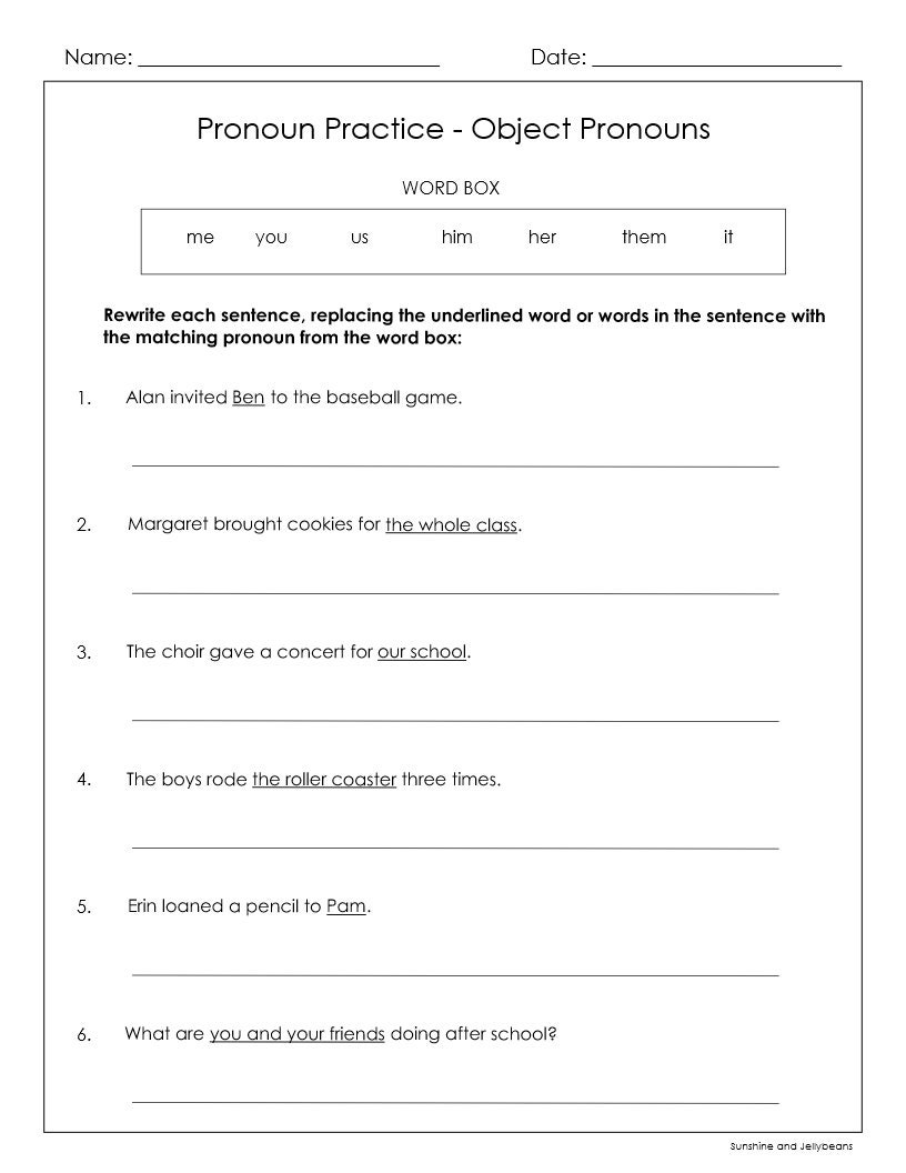 Subject Pronouns Worksheet For Grade 2