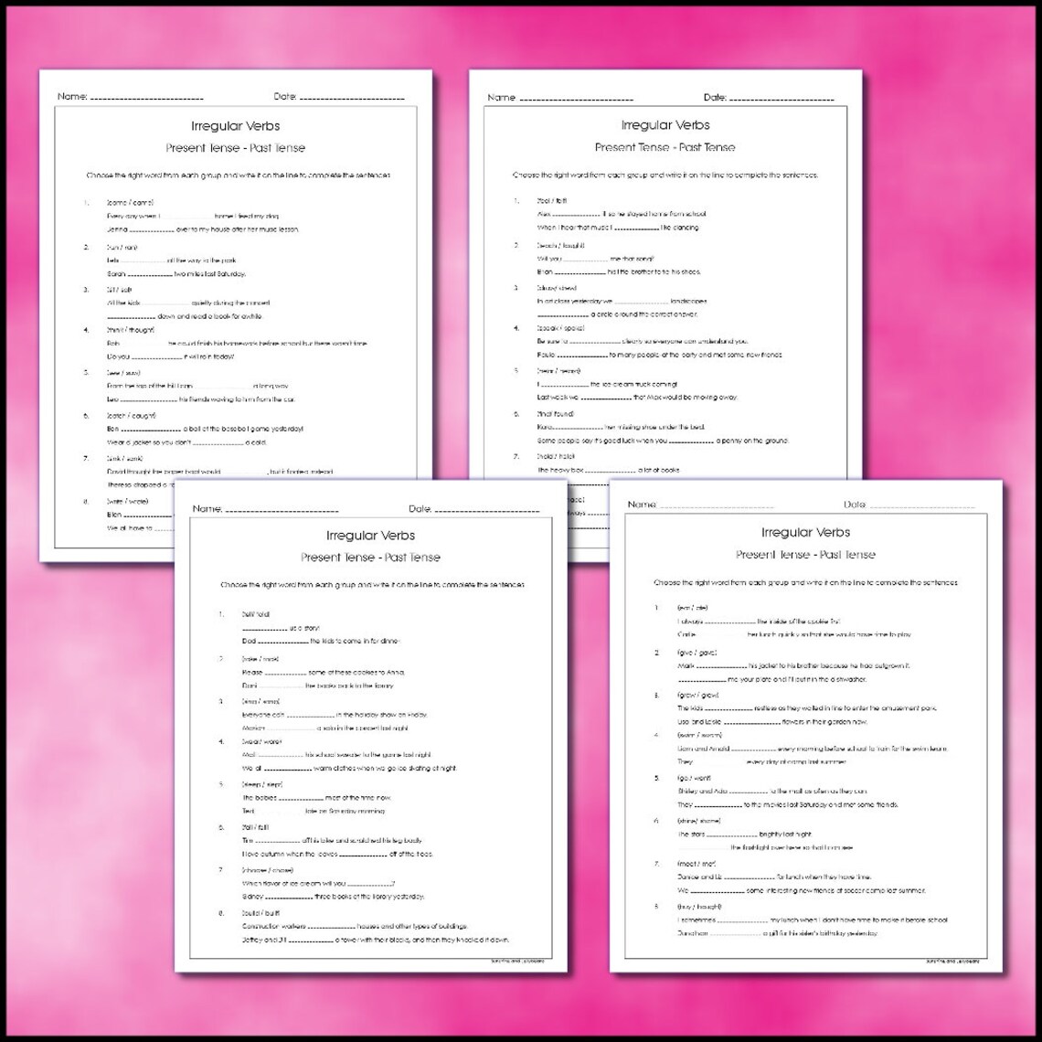 Irregular Verbs, Present and Past Tense - Vocabulary, Spelling ...