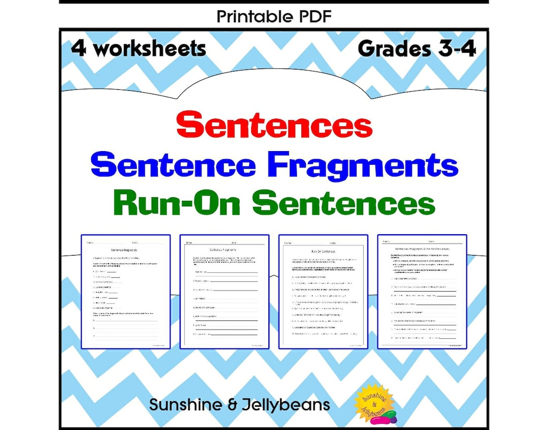 Sentences, Fragments, Run-on Sentences - Writing, Grammar 4 No-prep ...
