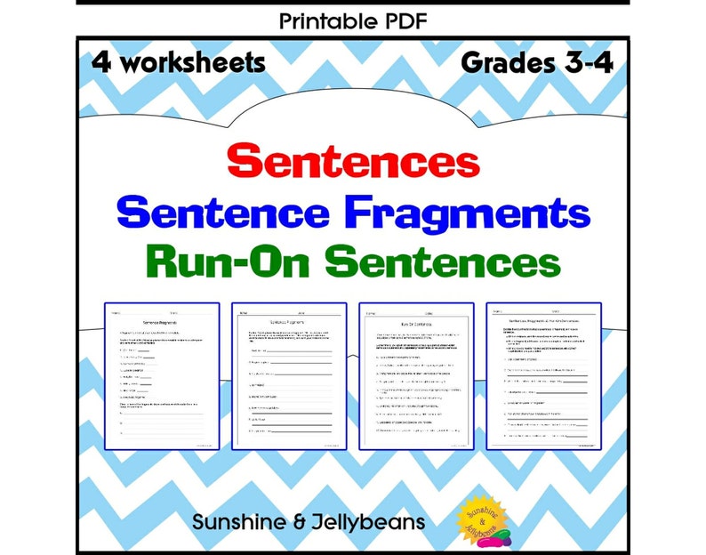 Sentences, Fragments, Run-on Sentences - Writing, Grammar 4 No-prep ...