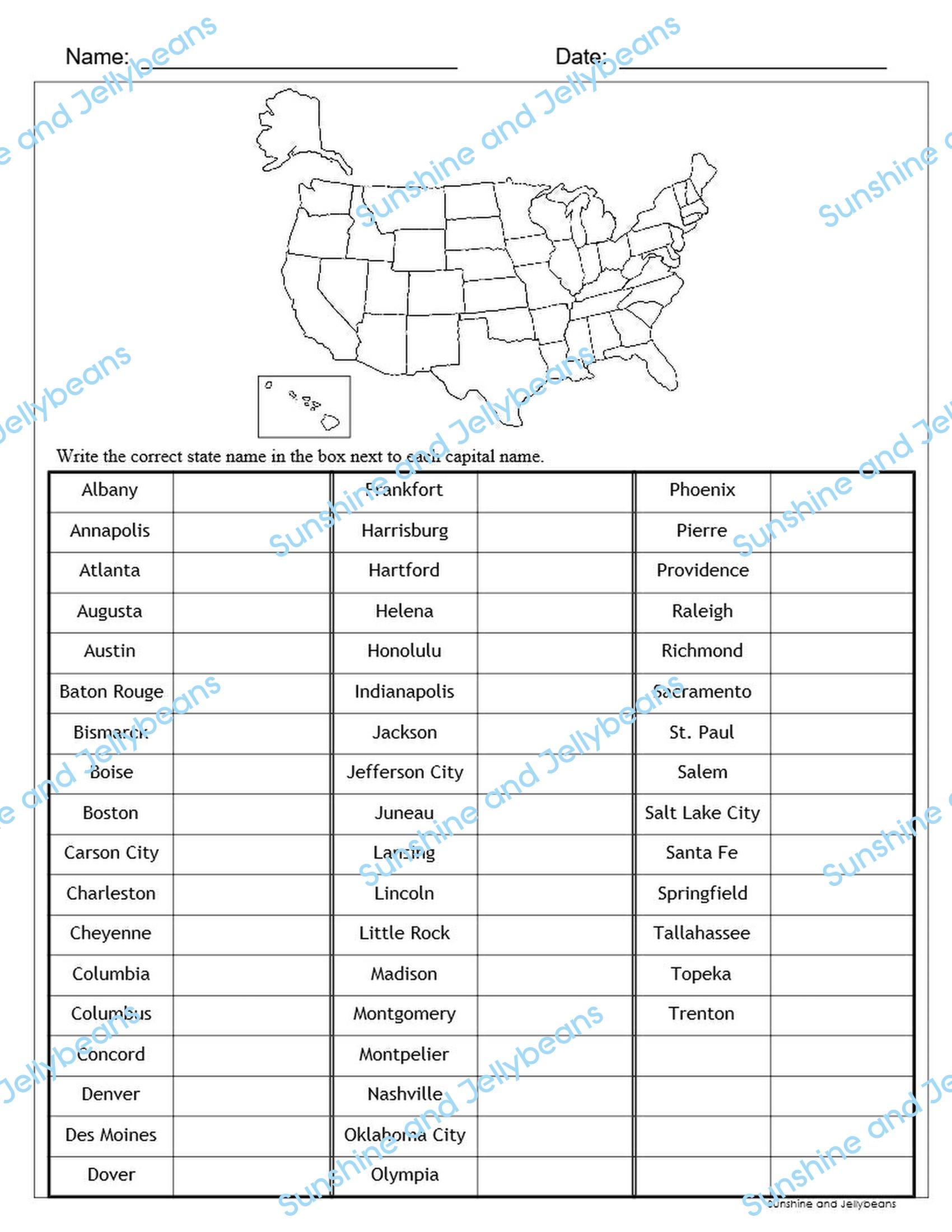 U.S. States and Capitals Maps Worksheets Assessments - Geography ...