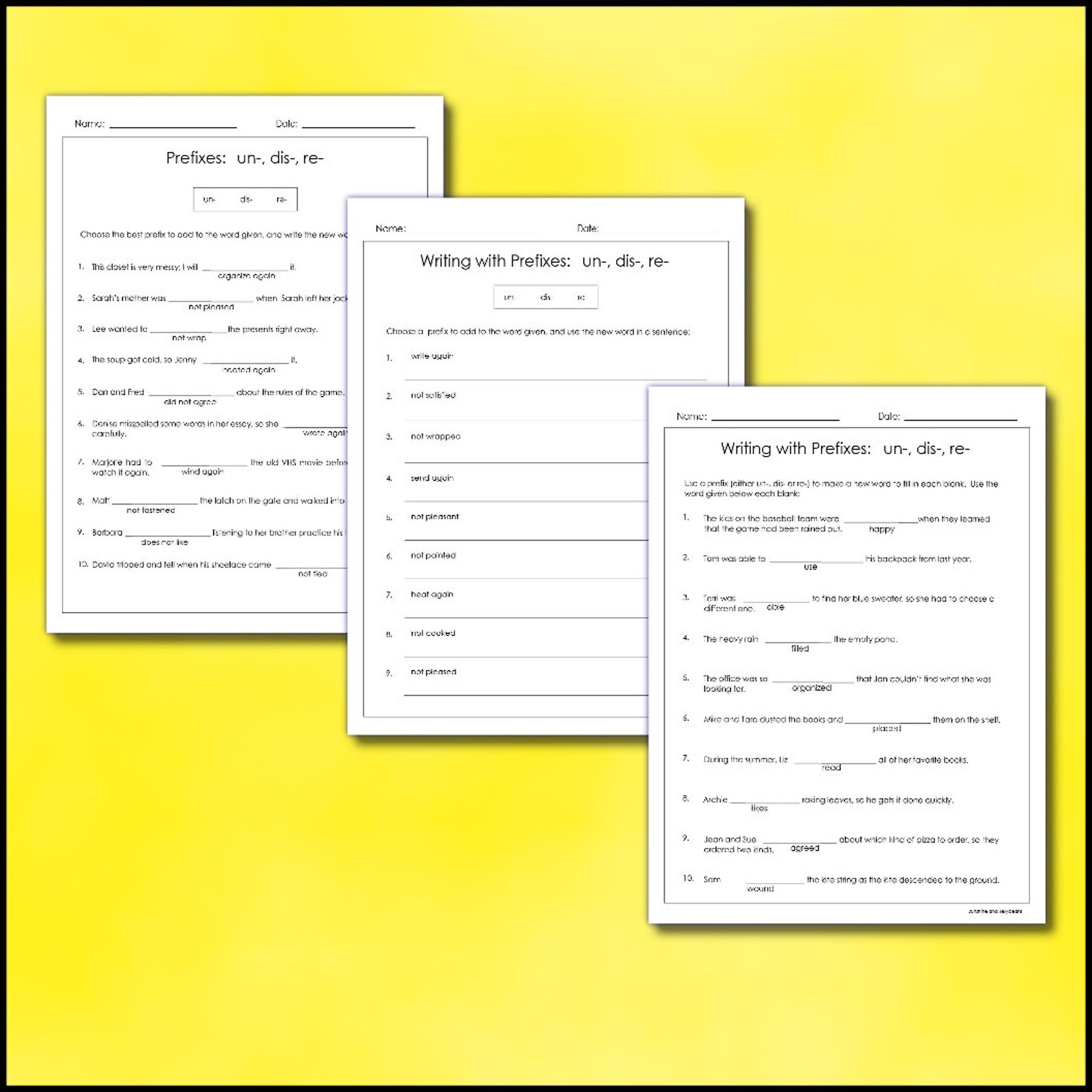 Prefixes: Un Dis Re / 3 Worksheets Grades 2-3 Practice / Review CCSS - Etsy