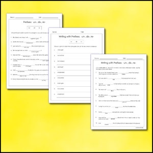 Prefixes: Un Dis Re / 3 Worksheets Grades 2-3 Practice / Review CCSS - Etsy