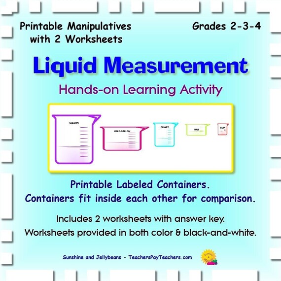 Liquid Measurement Manipulatives & Worksheets Hands-on | Etsy
