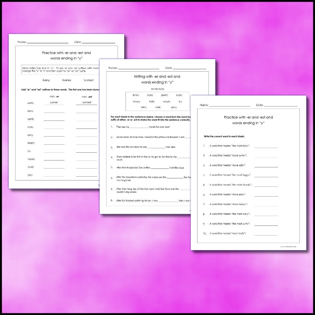 Comparative / Superlative -er and -est Suffixes - Words Ending in "y ...