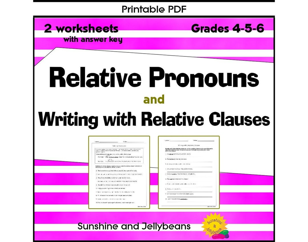 Relative Pronouns and Relative Clauses, Antecedent Nouns - 2 Worksheets ...