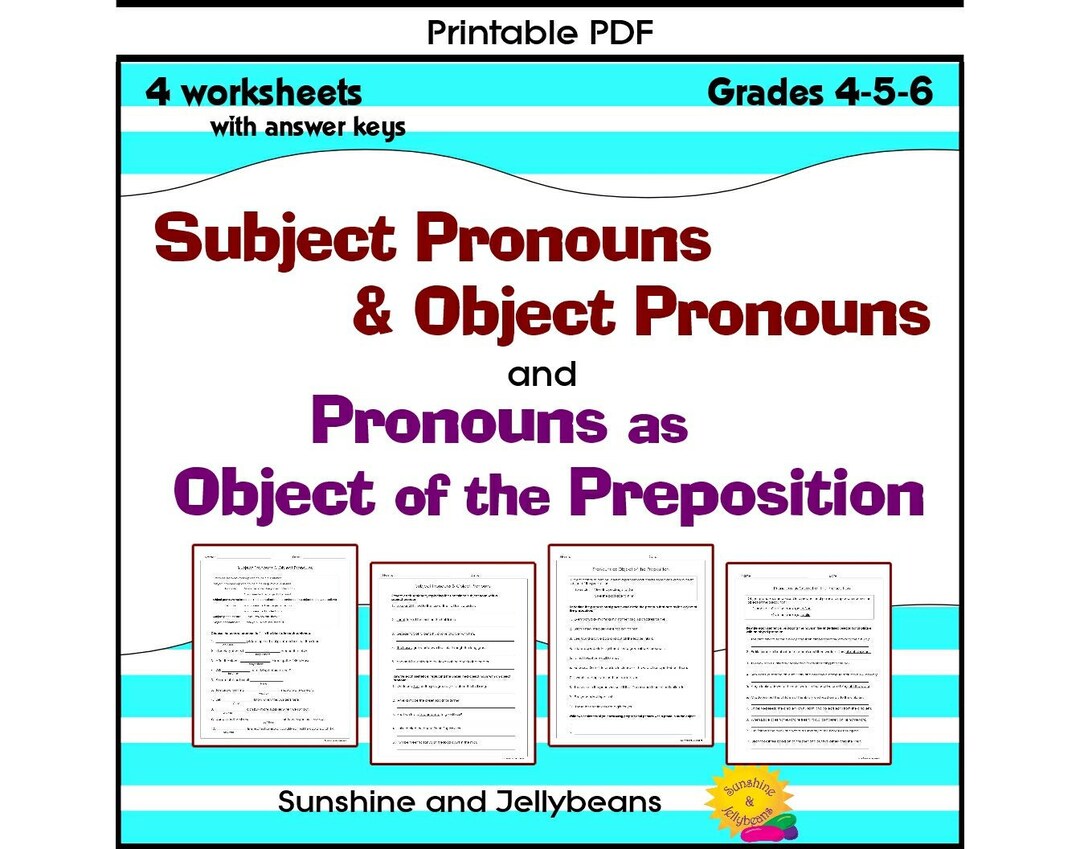 Subject and Object Pronouns, Object of the Preposition: Worksheets With ...