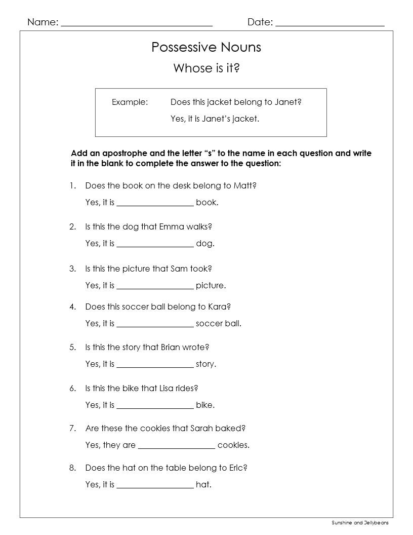 Possessive Nouns Proper and Common Nouns 4 Worksheets Grades 1-2 CCSS ...