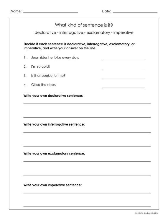 Declarative Sentence Worksheet