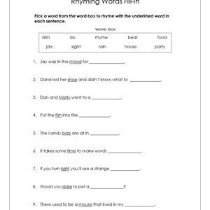 Rhyming Words - 4 Worksheets - Great Practice! - Grades 1, 2 and 3 ...