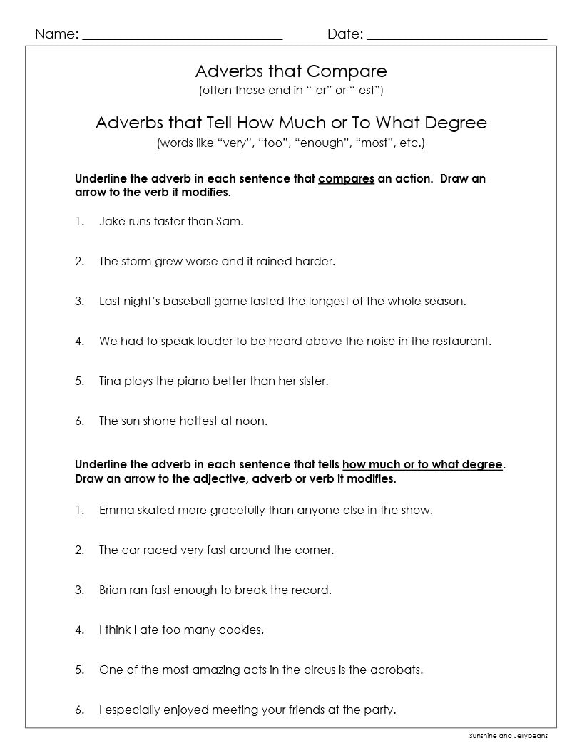 Types of Adverbs - Where / When / How - 5 Practice Worksheets - Grades ...