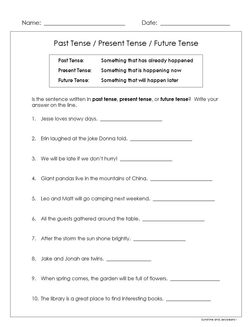 Past, Present and Future Tenses - 5 Verb Worksheets - Grades 2-3 - CCSS ...