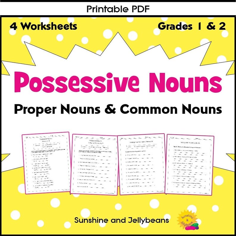 Possessive Nouns Proper and Common Nouns 4 Worksheets - Etsy