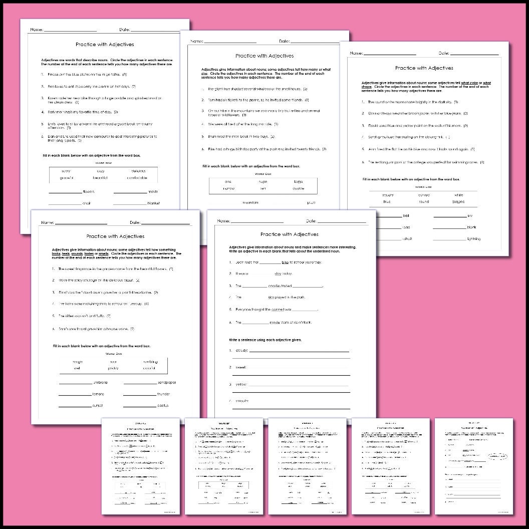 Identifying Adjectives, Writing Sentences - Parts of Speech Practice ...