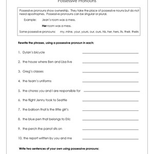 Possessive and Indefinite Pronouns - 4 Worksheets - Grades 4-5-6 ...