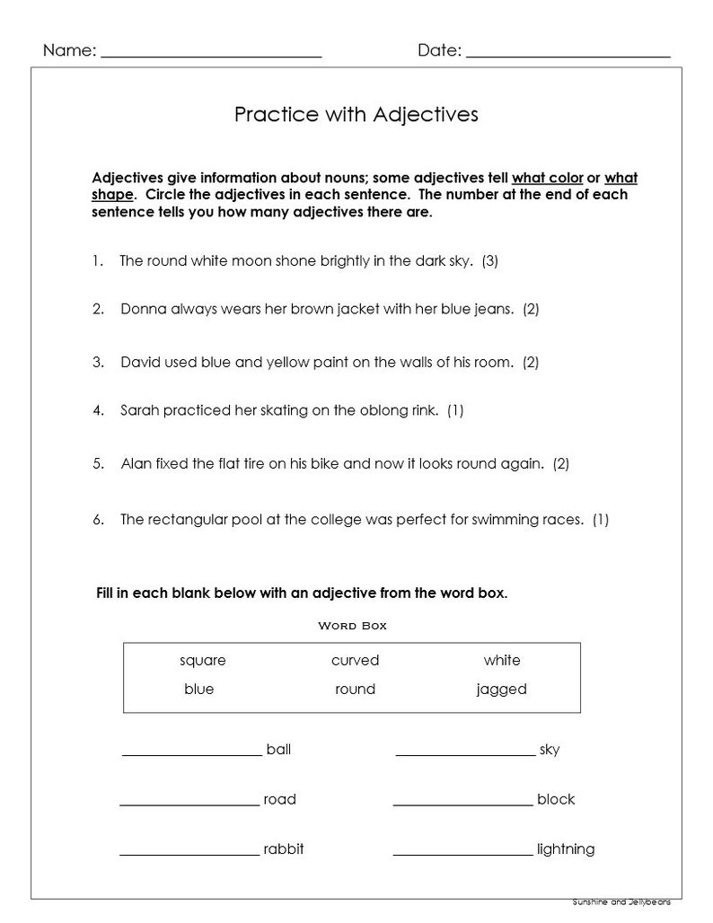 Adjectives Practice - 5 Worksheets and Answer Key - Grade 2 - CCSS ...
