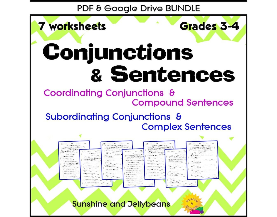 Coordinating and Subordinating Conjunctions - FANBOYS - 7 Worksheets ...