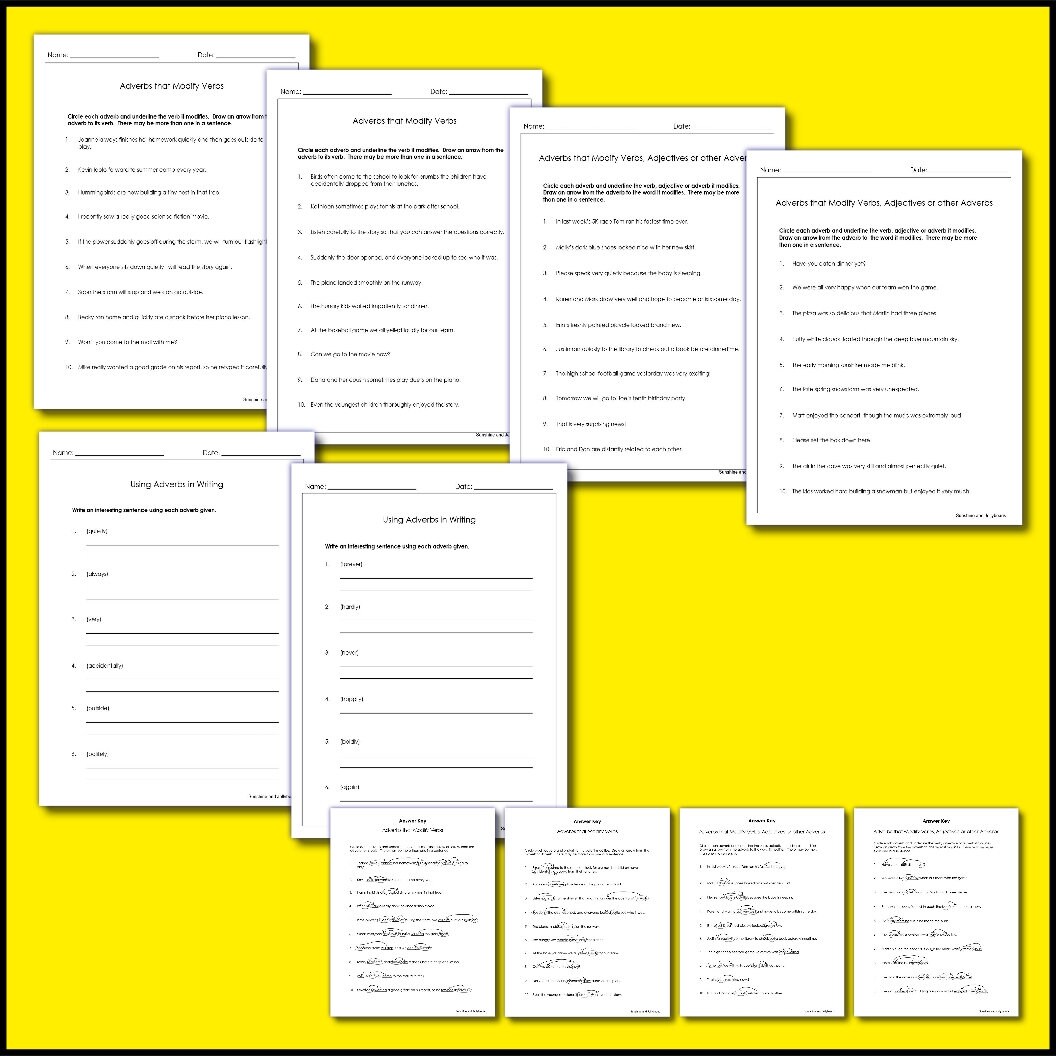 Adverbs - Recognizing and Using Adverbs - 6 Worksheets - Grades 3-4 ...