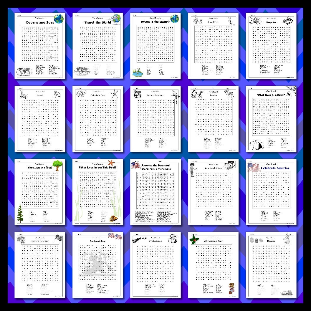 55 Word Search Puzzle Bundle Science, Holidays, Geography, Habitats ...