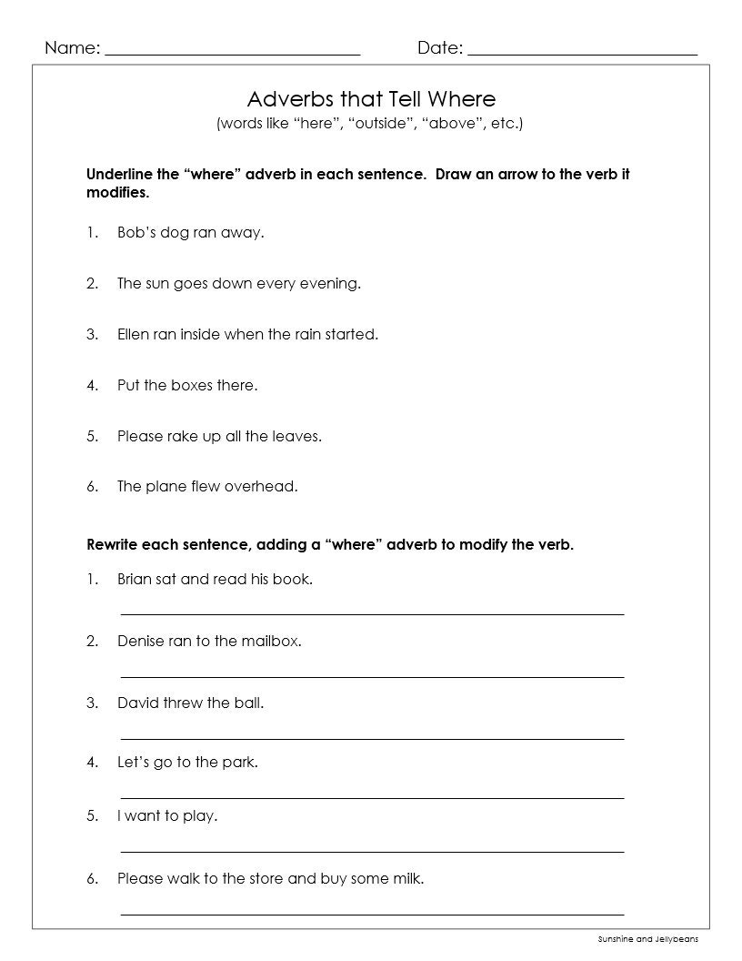 Types of Adverbs - Where / When / How - 5 Practice Worksheets - Grades ...