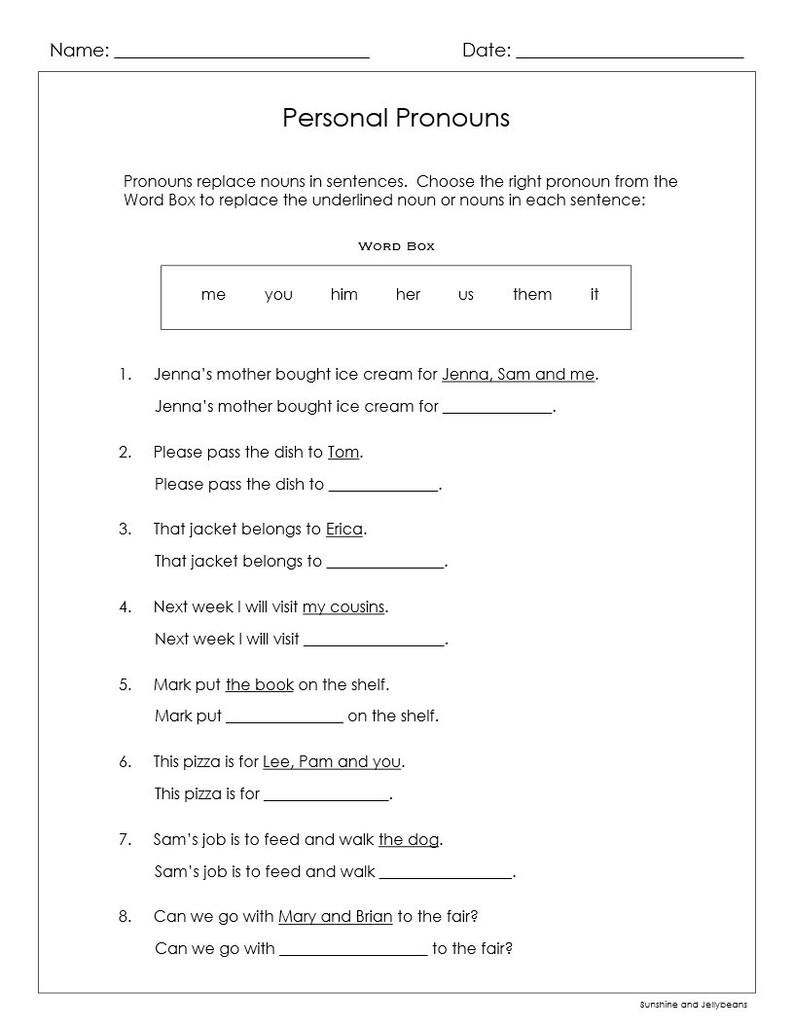 Practice With Pronouns - Personal & Possessive 3 Worksheets - Grades 1 ...