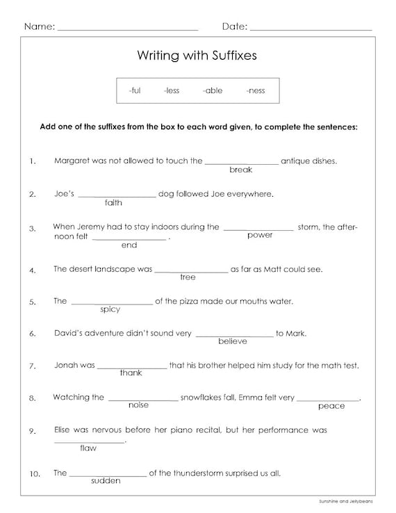 Suffix Less Worksheet 5294125 | Suffixes 'ful' And 'less' | Watkins