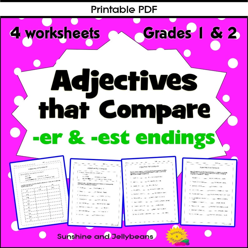 Adjectives BUNDLE Adjectives, Articles, er, est 14 Worksheets Grades 1 ...
