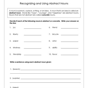 Abstract Nouns - 3 Worksheets - Grades 3-4 - Great Practice! - CCSS ...