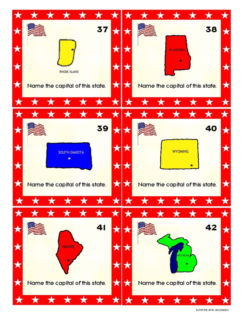 50 Task Cards - U.S. States and Capitals - State Capitals Practice ...