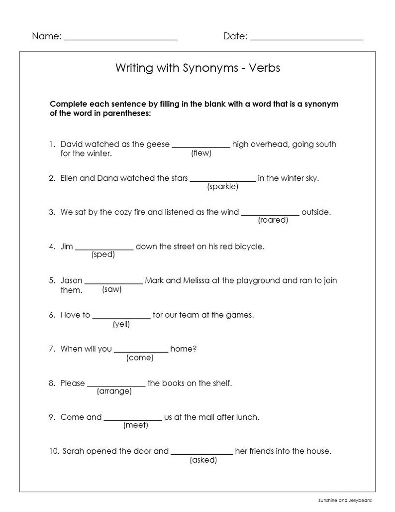 Synonyms - Adjectives, Verbs, Nouns, Adverbs - 9 Worksheets - Grades 4 ...