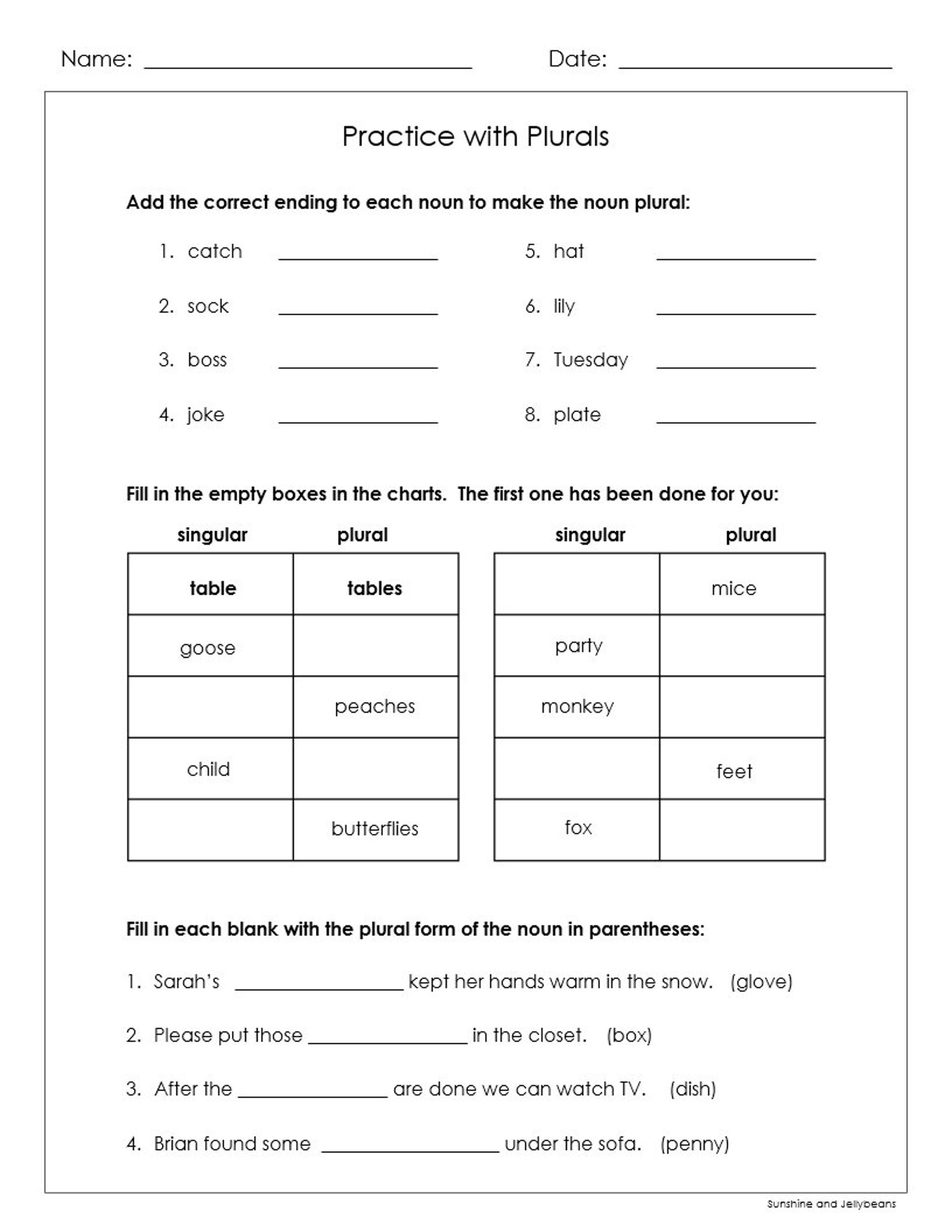 Plural Nouns - Regular and Irregular - 8 Worksheets - Grades 2-3 - CCSS ...