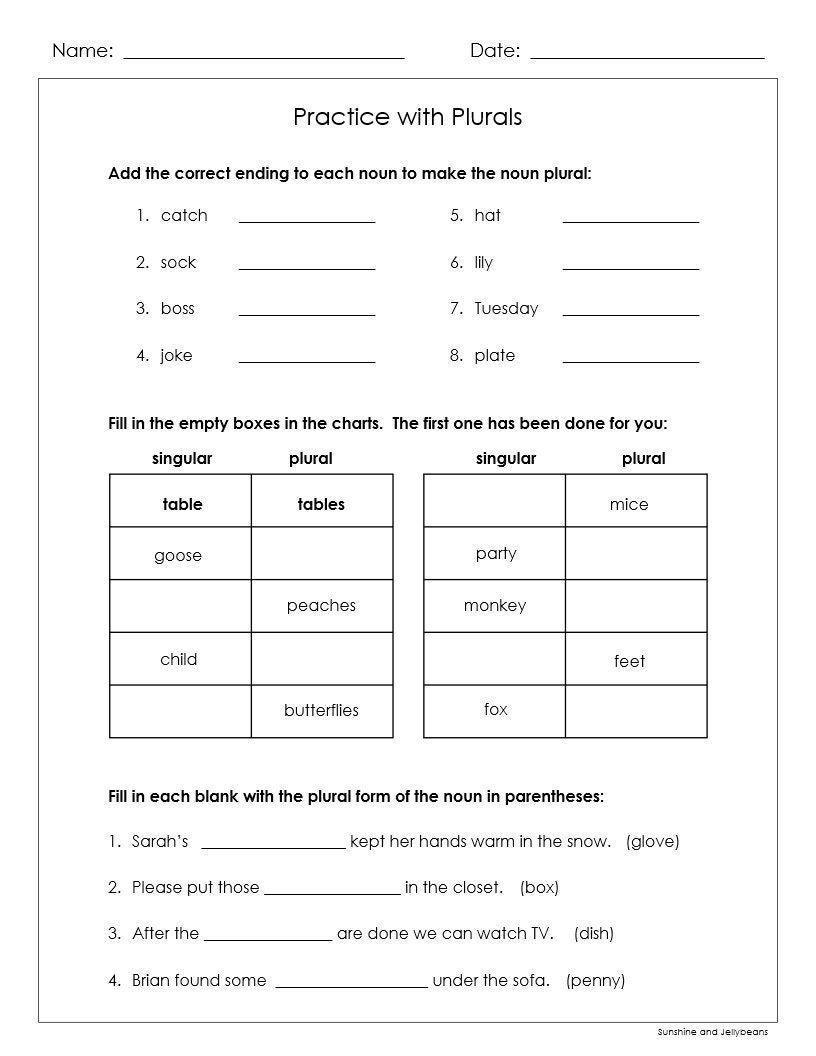 Plural Nouns - Regular and Irregular - 8 Worksheets - Grades 2-3 - CCSS ...