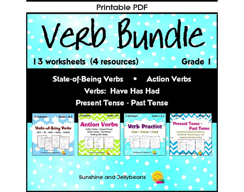 Verbs BUNDLE Grade 1 Action State-of-being Tenses - Etsy