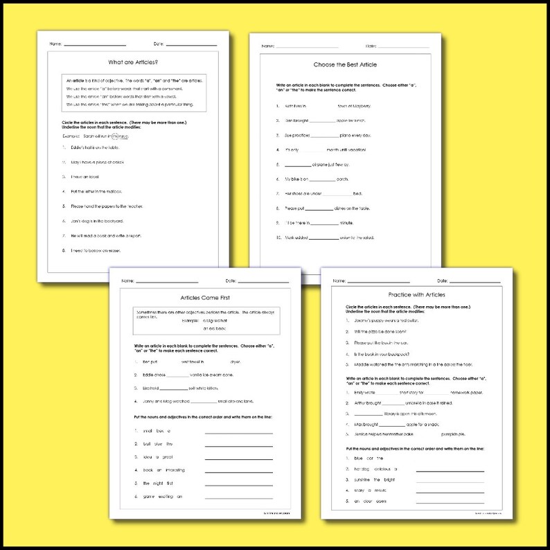 Articles Are Adjectives "a" "an" "the" - Grades 1, 2 - Parts of Speech ...