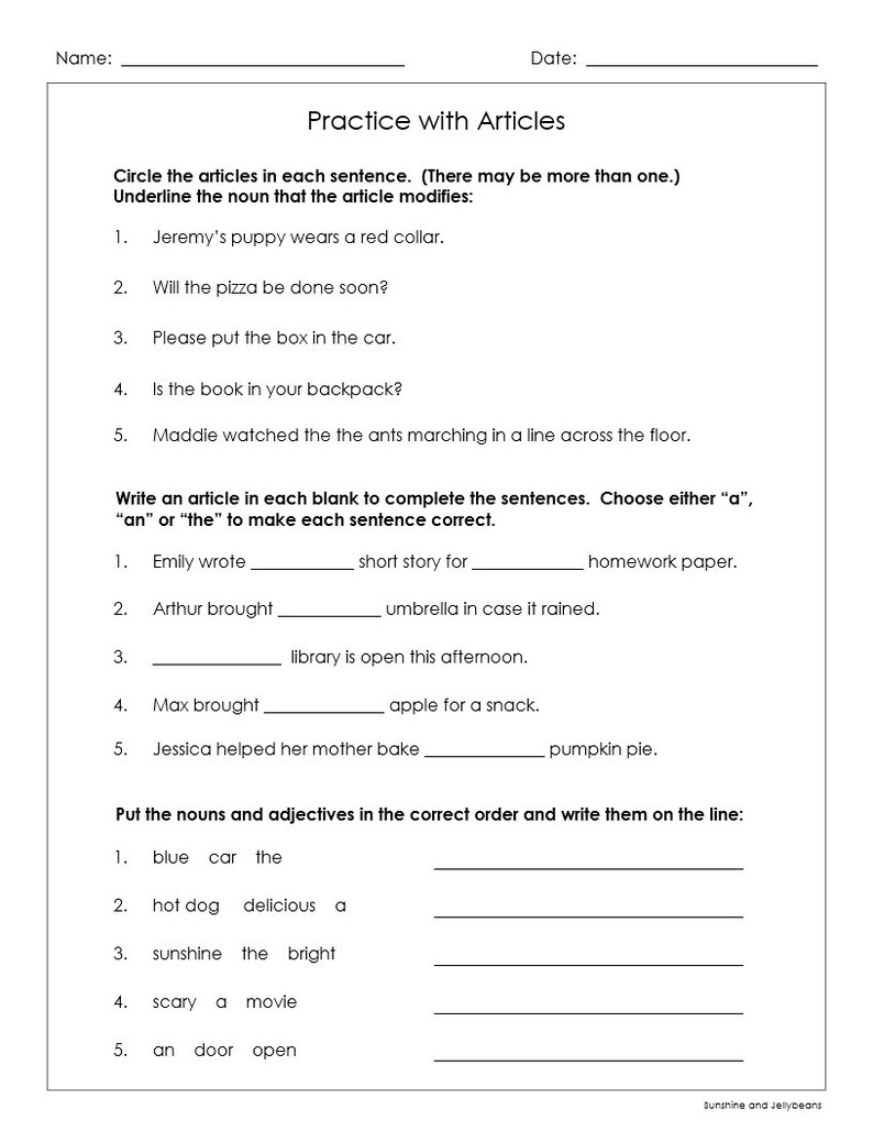 Articles Are Adjectives "a" "an" "the" - Grades 1, 2 - Parts of Speech ...