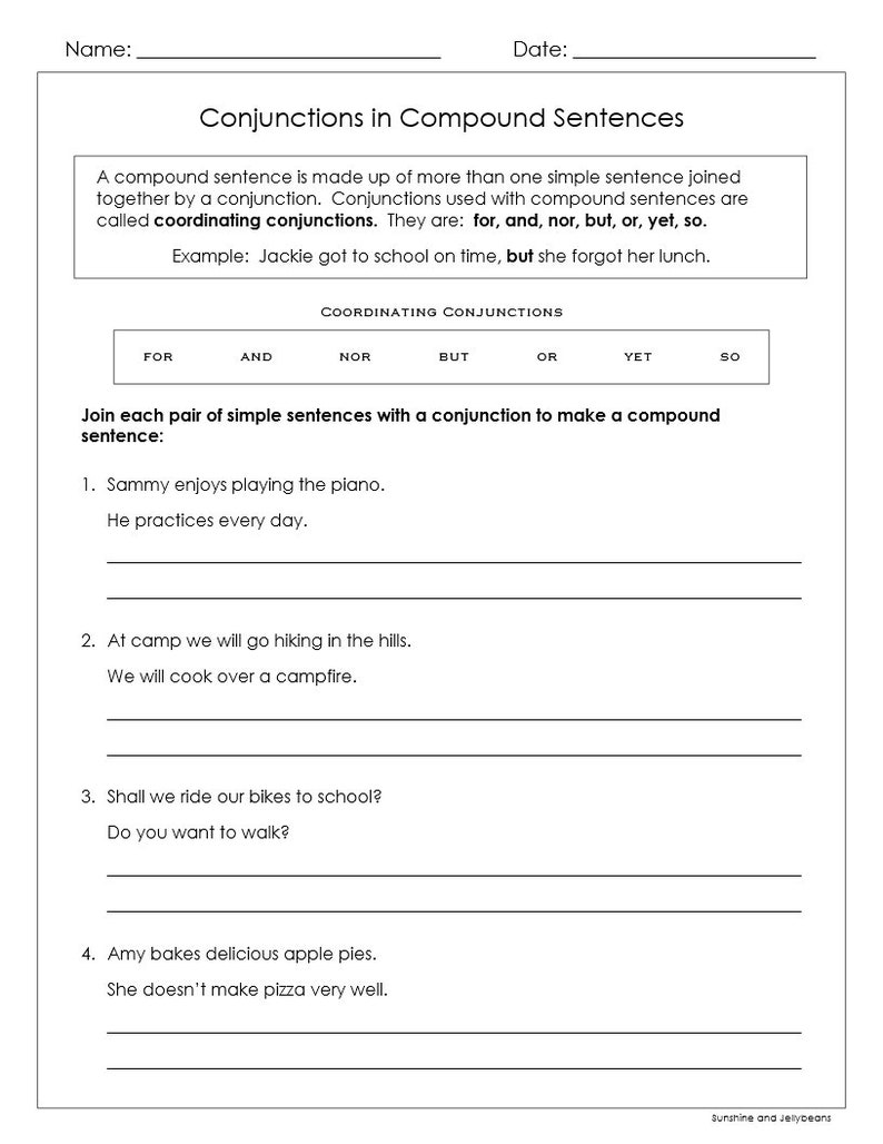 Coordinating and Subordinating Conjunctions - FANBOYS - 7 Worksheets ...