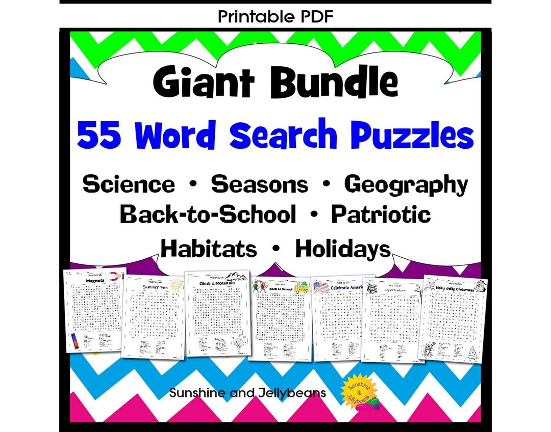 55 Word Search Puzzle Bundle - Science, Holidays, Geography, Habitats ...