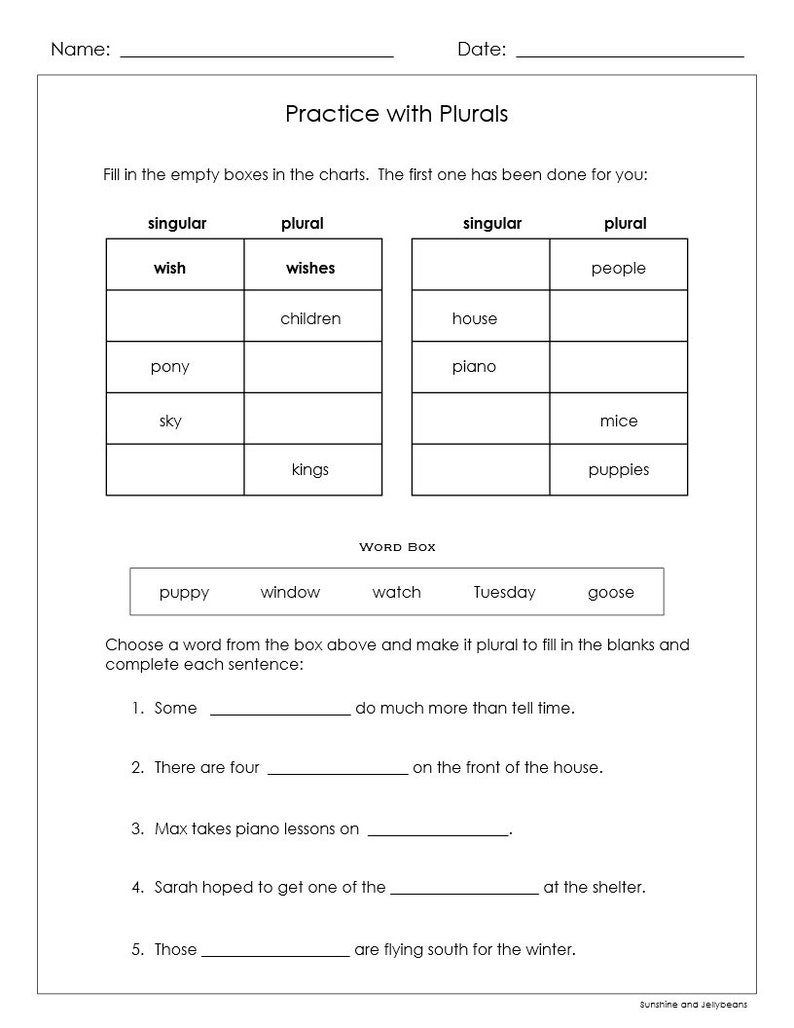 Plural Nouns - Regular and Irregular - 8 Worksheets - Grades 2-3 - CCSS ...
