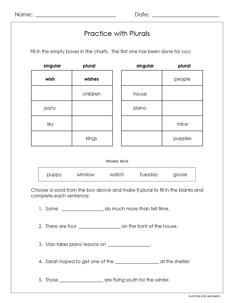 Plural Nouns - Regular and Irregular - 8 Worksheets - Grades 2-3 - CCSS ...