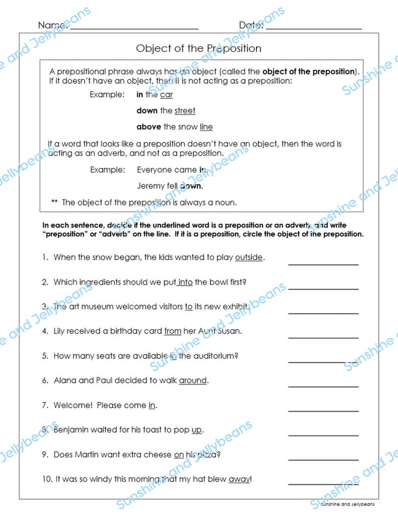 Prepositions and Prepositional Phrases Grades 4-6 - Parts of Speech ...