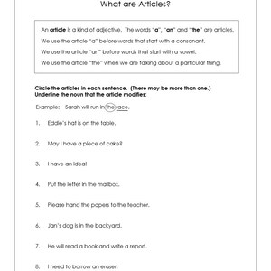 Articles Are Adjectives "a" "an" "the" - Grades 1, 2 - Parts of Speech ...