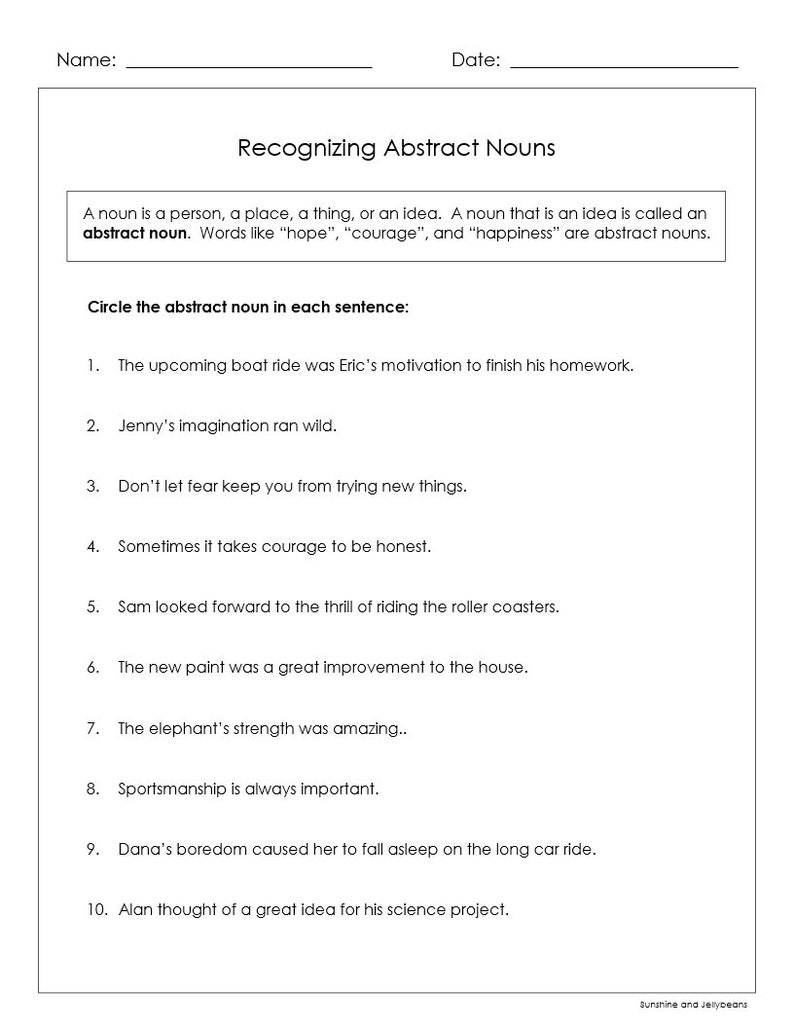 Abstract Nouns 3 Worksheets Grades 3-4 Great Practice CCSS Pdf/google ...