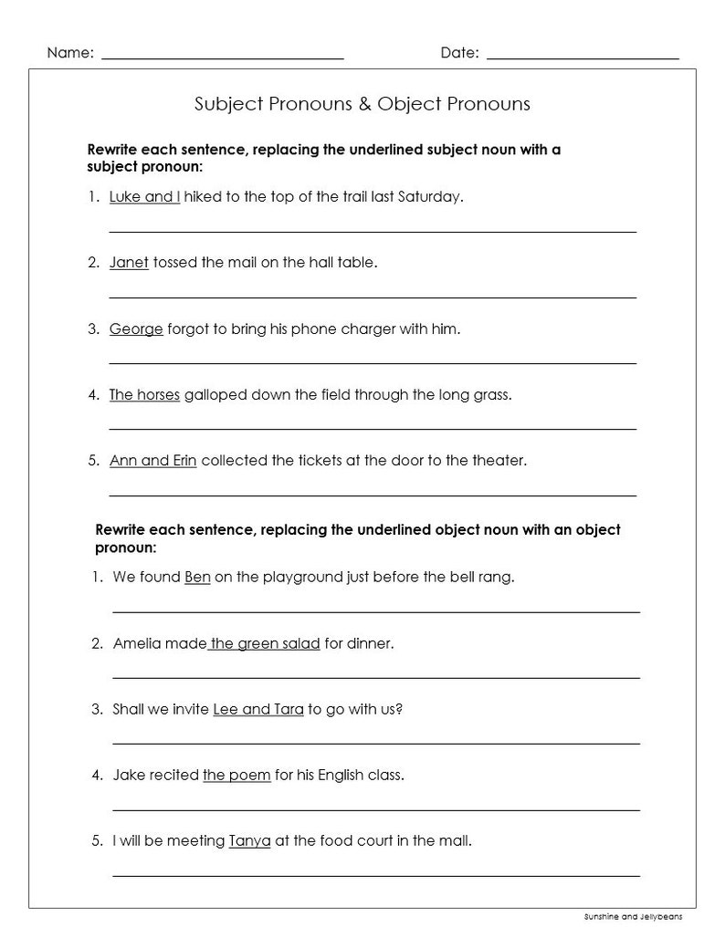 Subject and Object Pronouns / Object of the Preposition - 4 Worksheets ...