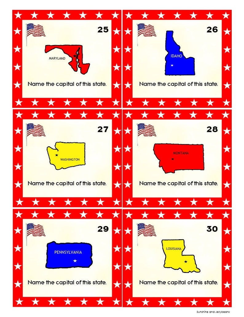 50 Task Cards - U.S. States and Capitals - State Capitals Practice ...