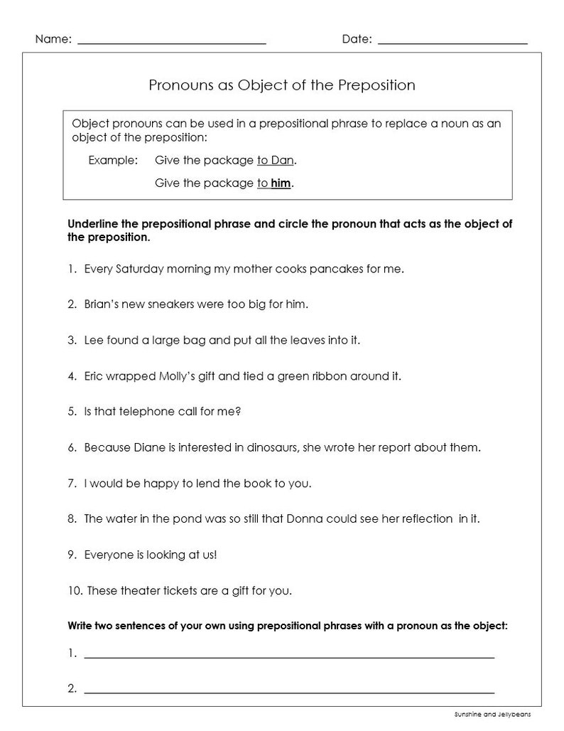 Subject and Object Pronouns / Object of the Preposition - 4 Worksheets ...
