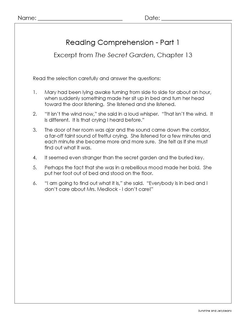 Reading Comprehension - the Secret Garden - Chapter 13 - Grades 3-4 ...