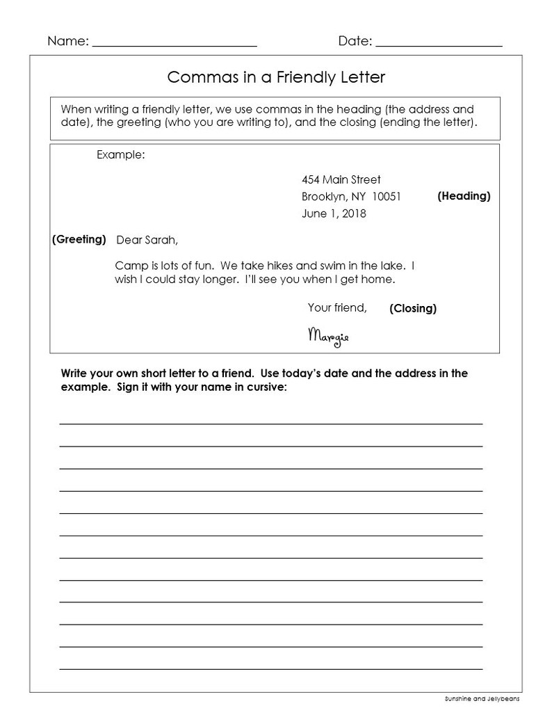 Commas in Dates - Places - Lists - Letters - Grades 2-3-4 - 7 ...