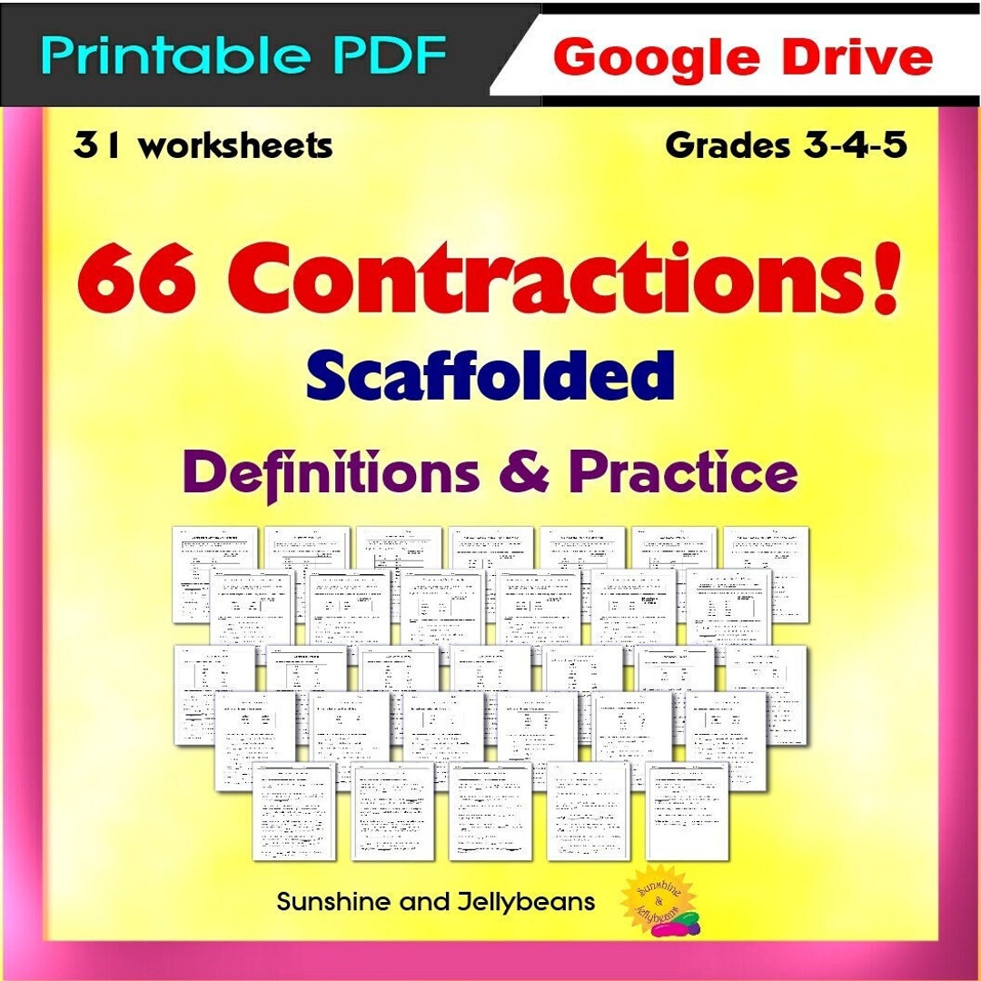66 Contractions 31 Worksheet Pages Scaffolded Grades - Etsy